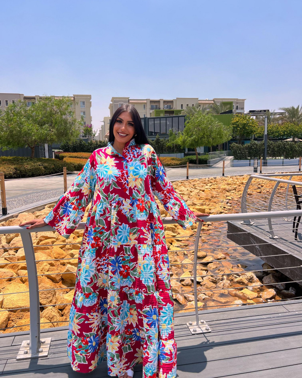 Long dress with colorful floral patterns