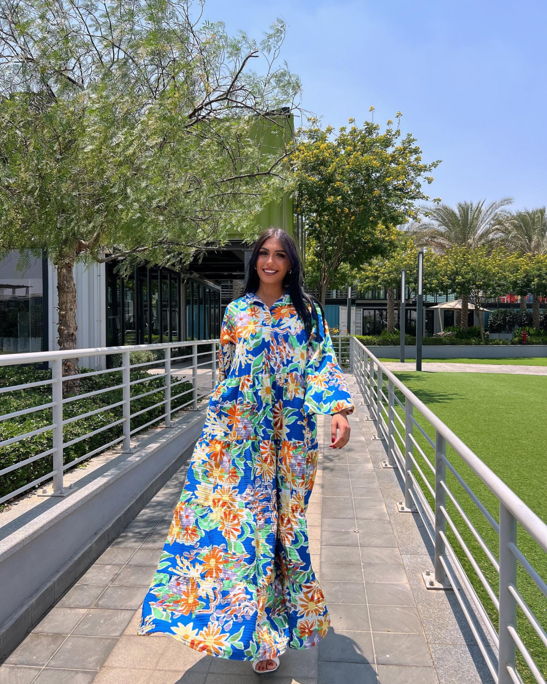 Long dress with colorful floral patterns