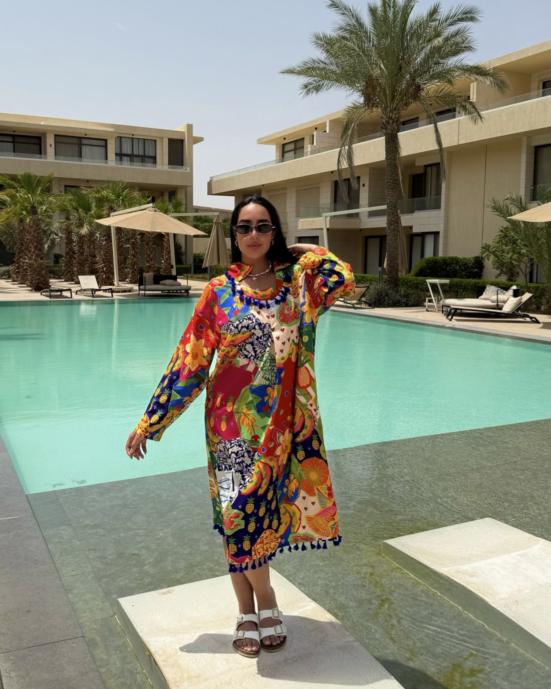 Short Linen Dress with Vibrant Tropical Prints